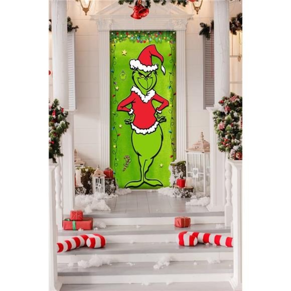 Holiday | Grinch Christmas Door Cover Decorations Grinch Green Backdrop ...